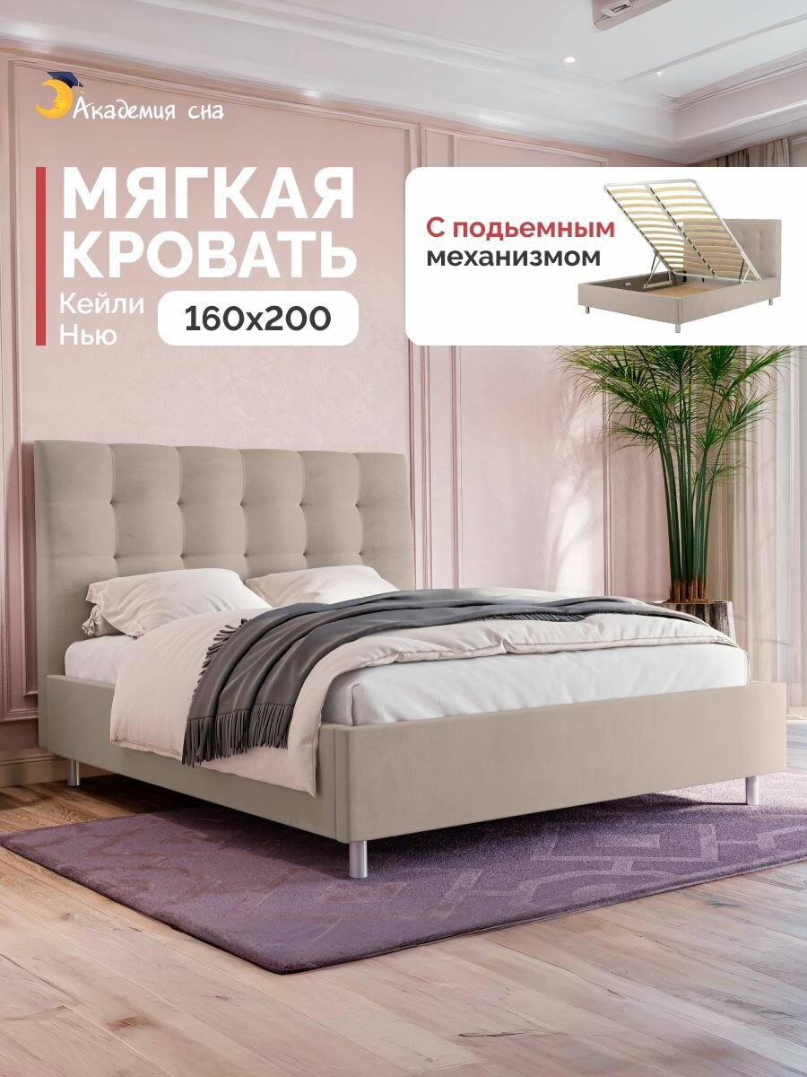 Кровать 160х200 с подъемным механизмом двуспальная Академия сна Кейли Нью Тк. Sky Velvet 03
