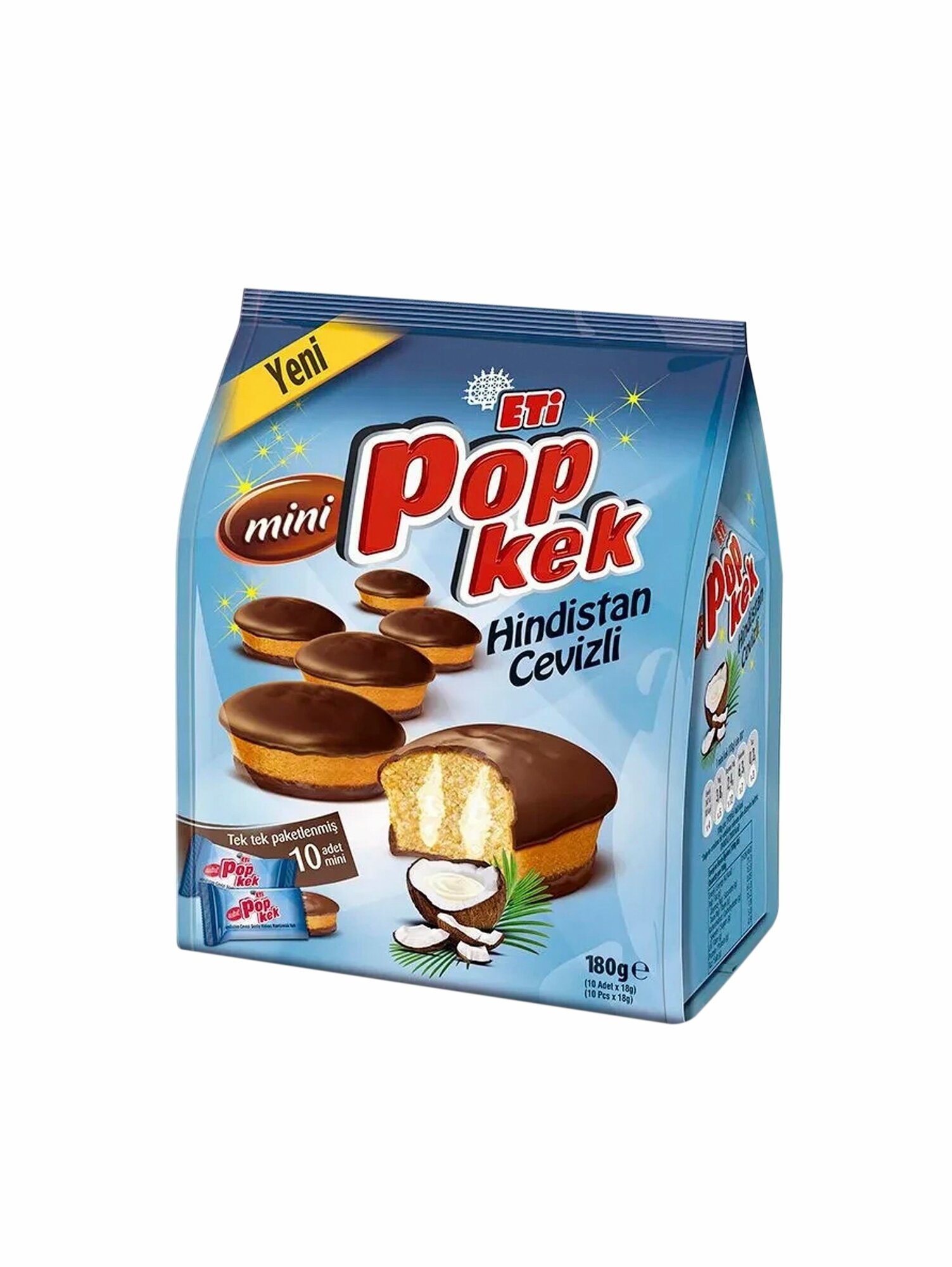 Мини кексы / маффины кокосовые, "ETi", Mini Pop Kek, (10шт*18гр) 180гр. Турция