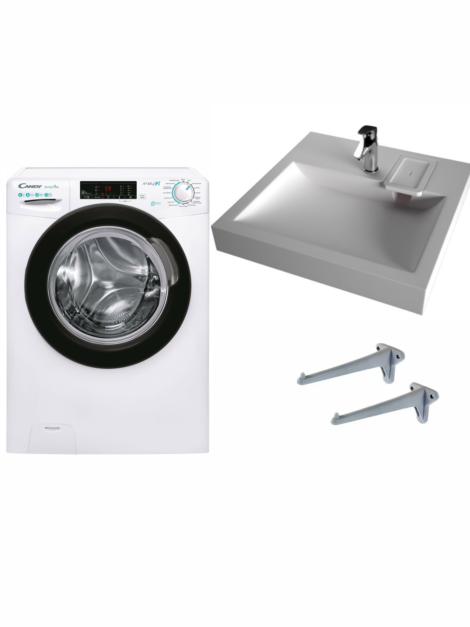 Candy smart pro CSO34 106TB1/2-07 (с паром) и раковина Solo Jazz 60x50см, дисплей, функция пар, 6кг. 16 программ, белая
