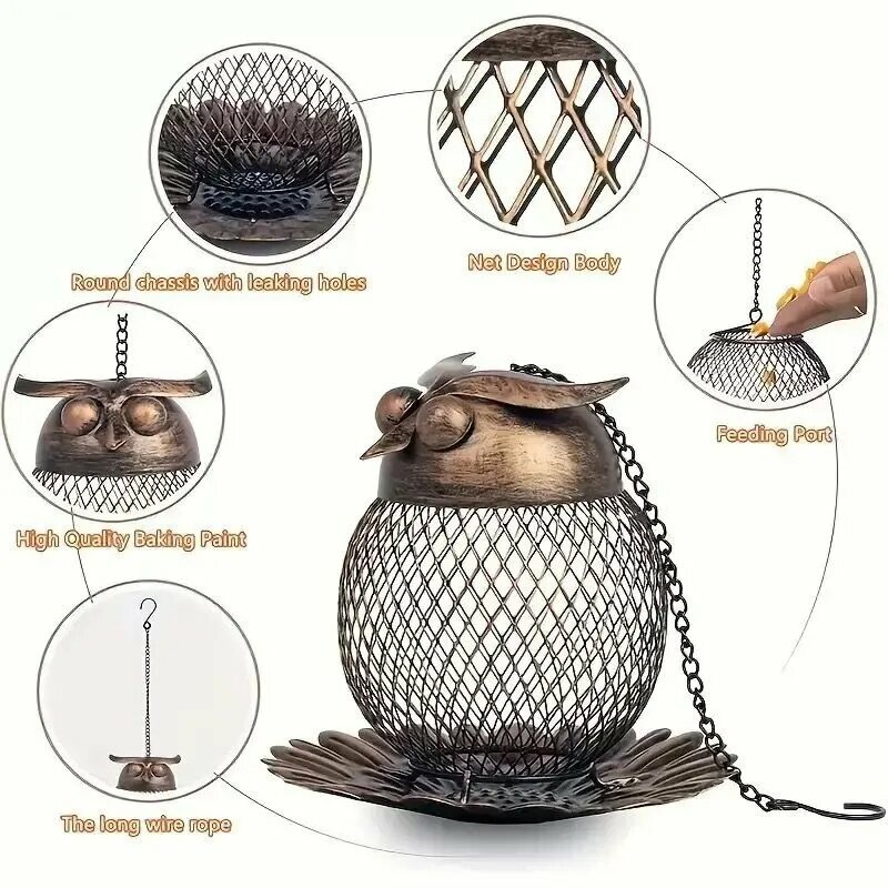Сова кормушка для птиц, кормушка для птиц в форме совы, практичное изделие для сада и дома, подвесной вариант — фото 1