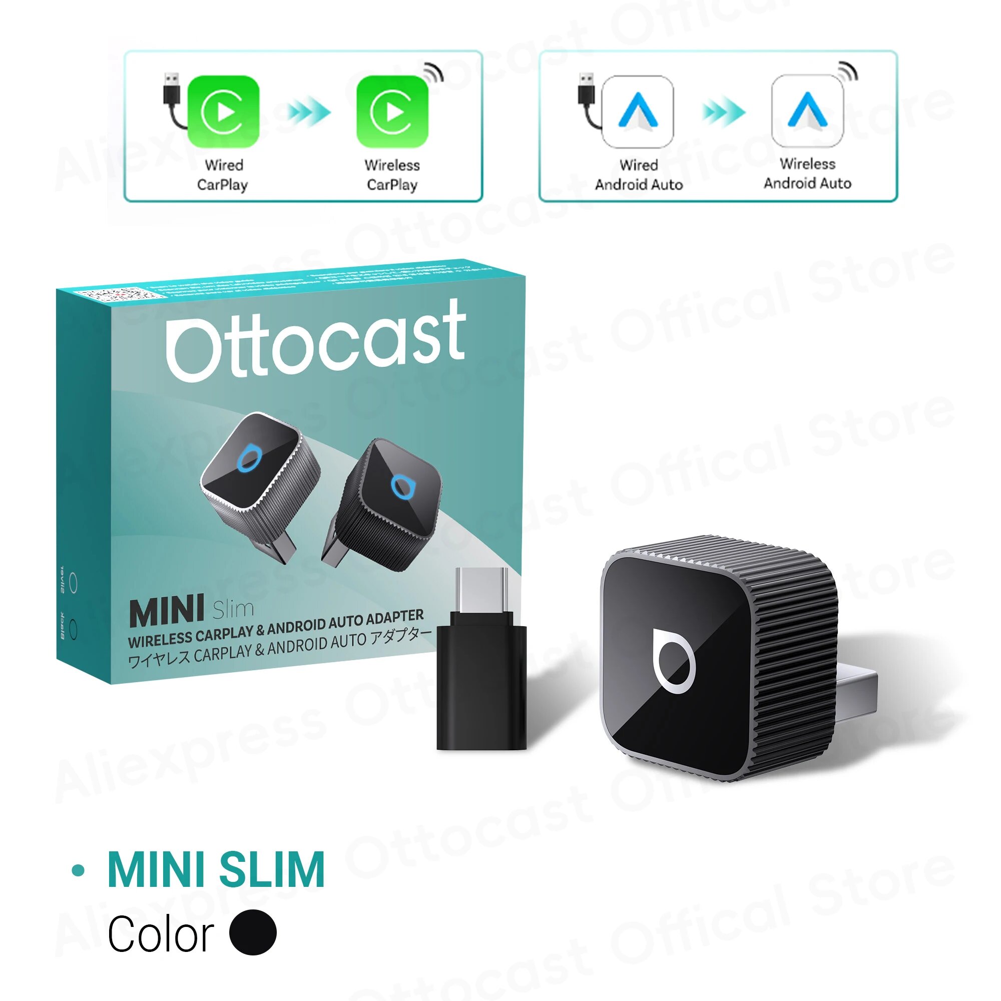 OTTOCAST Mini Slim Cube беспроводной адаптер CarPlay Android Auto супер мини USB ключ автомобильный аксессуар для Toyota Chevrolet Benz