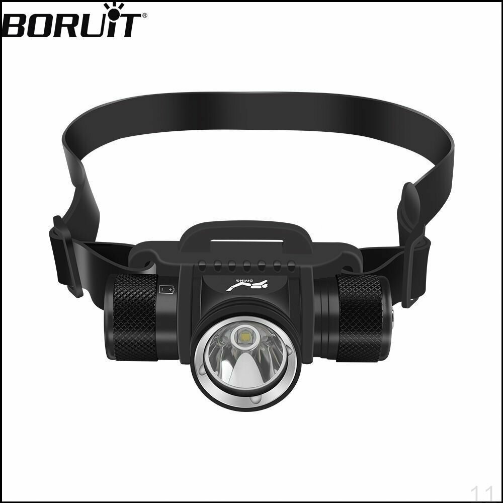 Налобный фонарь для дайвинга BORUIT HP900, 60 метров под водой, аккумулятор 18650