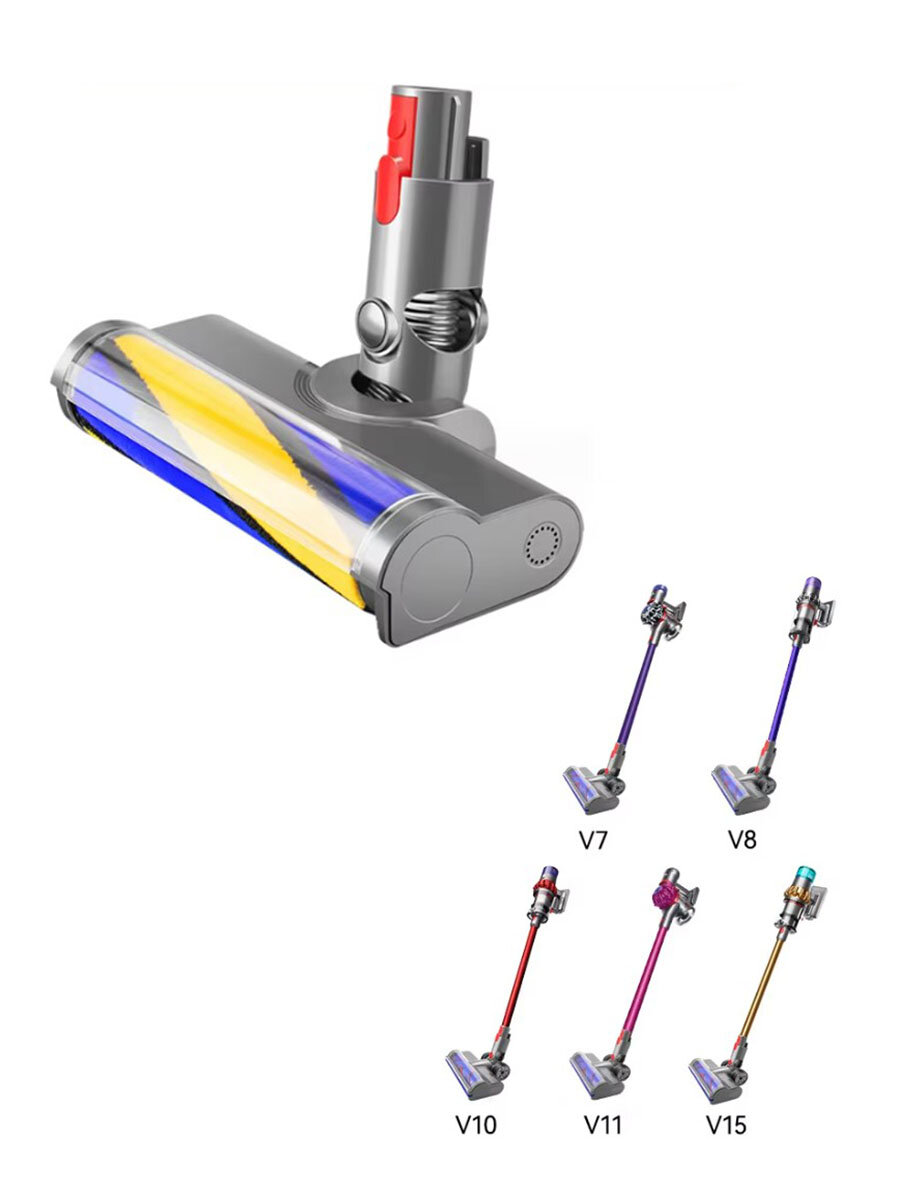 Турбощетка Detect с лазером к пылесосам Dyson V10 V11 V15 V7 V8 с зеленой подсветкой и мягким валиком для уборки твердых полов