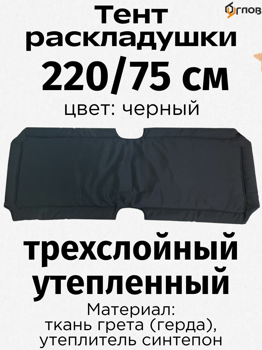 Ткань 220/75 см, для туристической раскладушки утепленная, черная