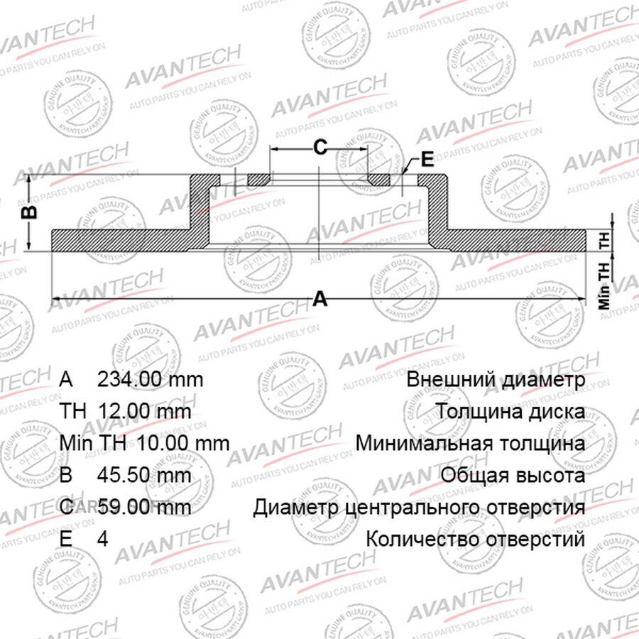 Диск тормозной AVANTECH AVANTECH BR0220S | цена за 1 шт