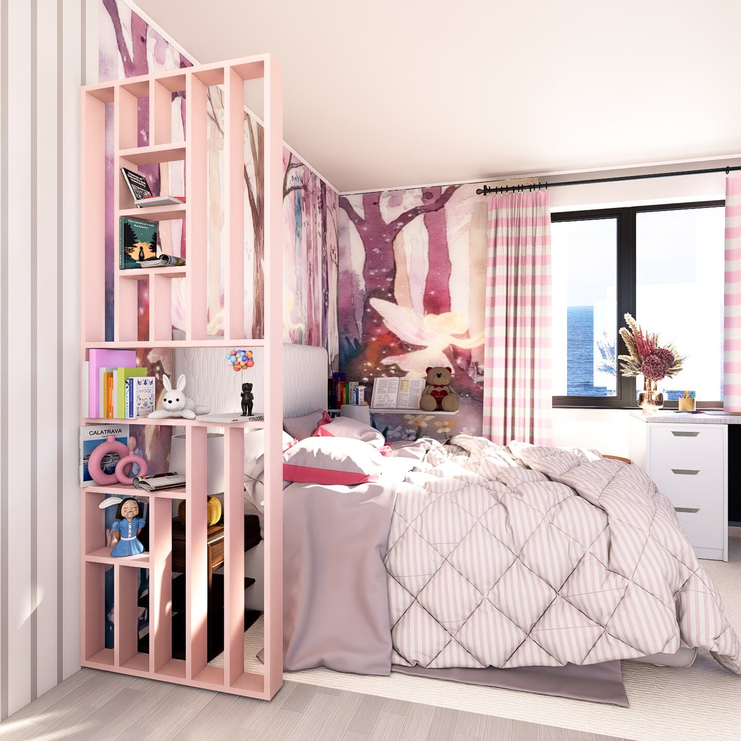 Реечная перегородка для детской комнаты, зонирование, 756мм, ЛДСП