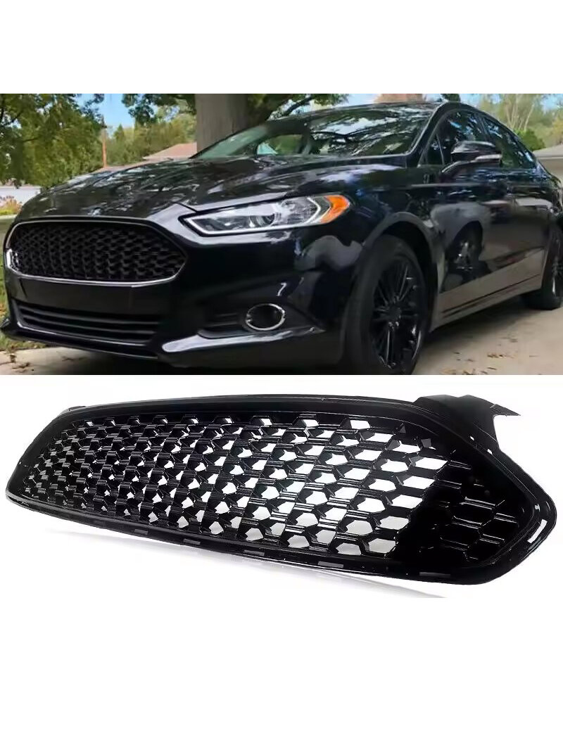 Передняя решетка бампера Ford Fusion/Mondeo 2013-2016 из ABS для замены заводской, чёрная с углеродным рисунком