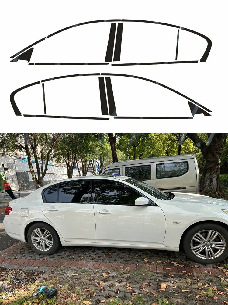 Виниловая накладка Chrome Delete для тонировки оконных молдингов Infiniti G25/35/37 2007–2013, глянцевая чёрная