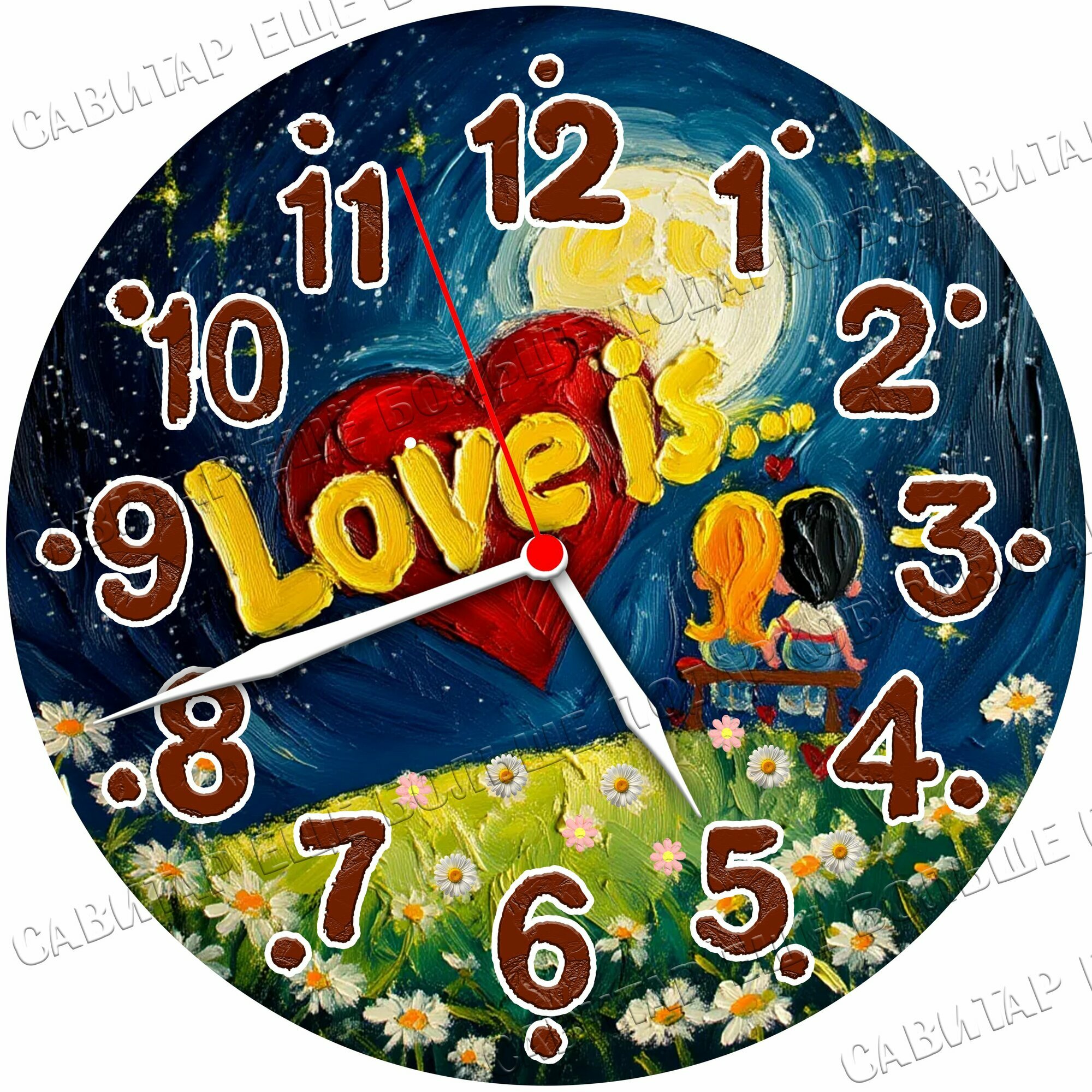 Love is, Лов Ис, Любовь это." Картина маслом" Часы любви и счастья, из древесины МДФ D 27 см, толщина 5 мм, Оберег любви и семьи, Авторские, Уникальные, бесшумные