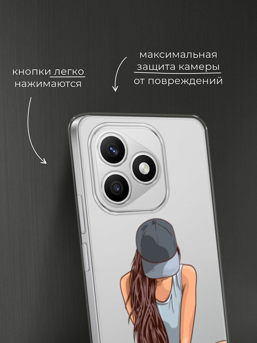 Чехол на Honor X8d / Хонор X8d с принтом Девушка в кепочке, прозрачный — фото 1