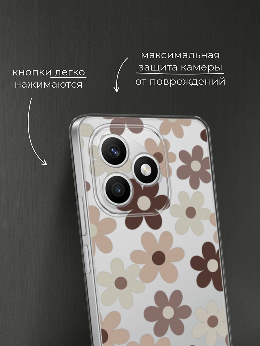 Чехол на Honor X8d / Хонор X8d с принтом Бежевые ромашки, прозрачный — фото 1