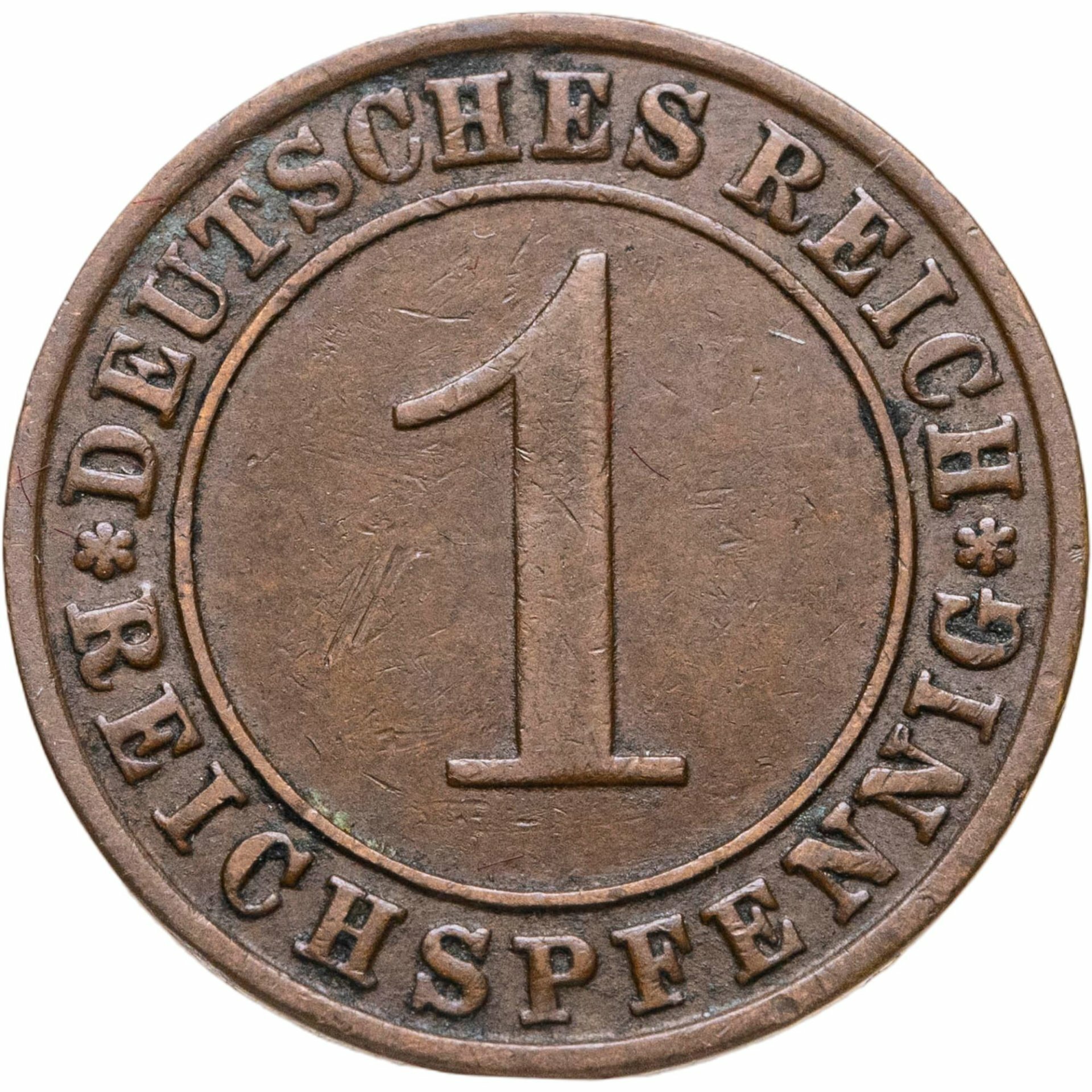 Германия 1 рейхспфенниг reichspfennig 1927 G знак монетного двора "G" — Карлсруэ, Бронза, в сохранности VF-XF