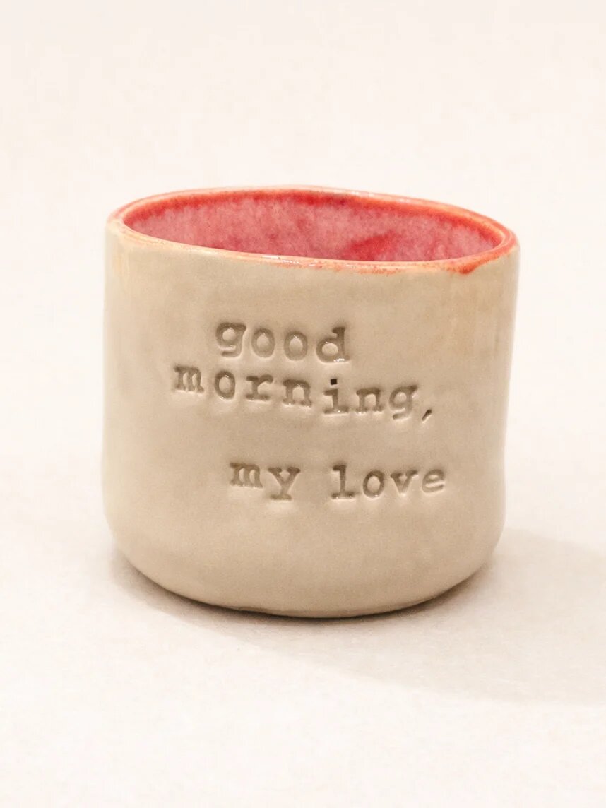 Стакан ручной работы Идеальное совпадение с надписью «good morning, my love», бежевый, керамика, 350 мл