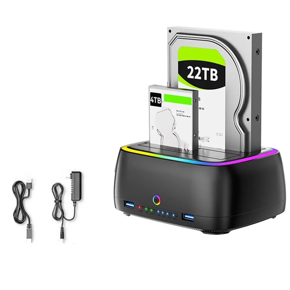 Станция 7-в-1, с двумя отсеками для HDD, USB 3.0, 5 Гбит/с, док-станция SATA HDD/SSD, 2,5/3,5 дюйма, офлайн-клон, корпус "EU"