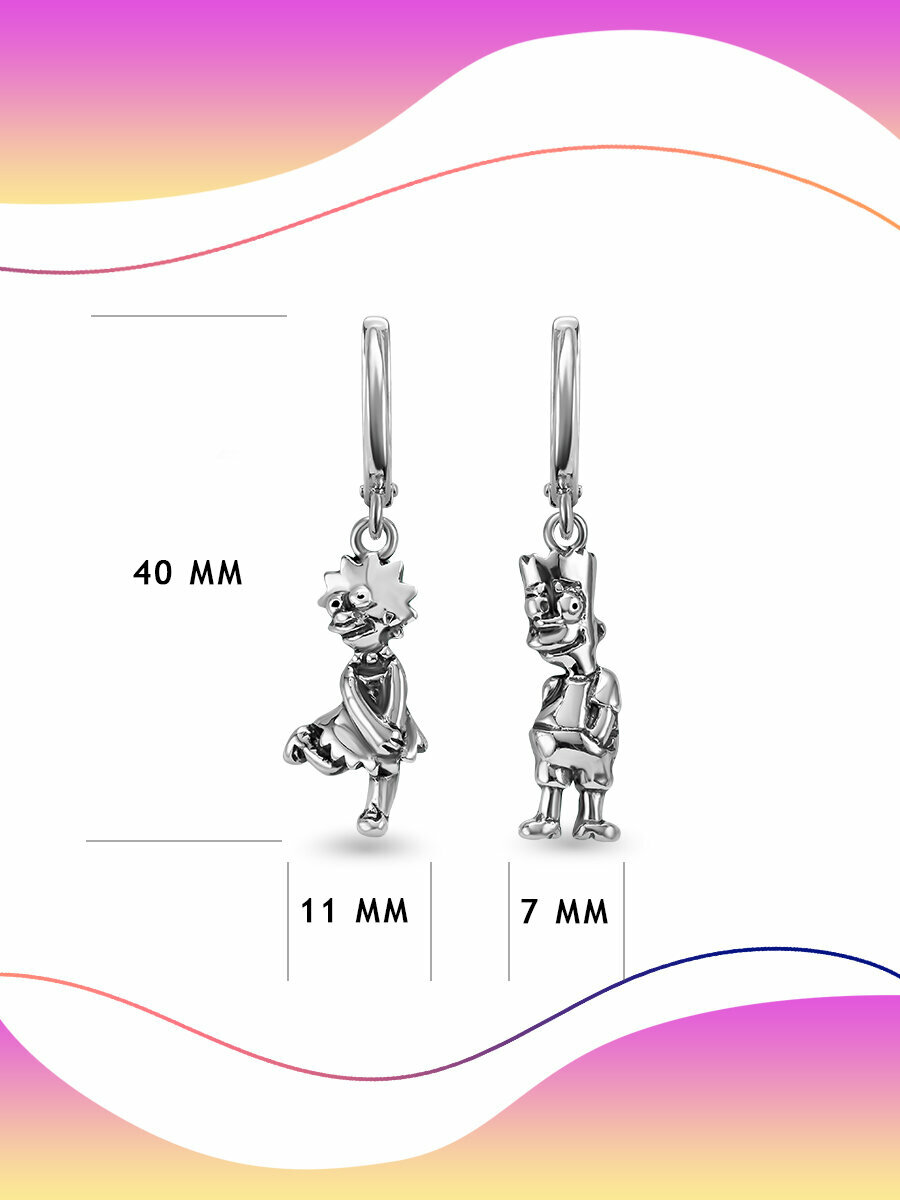 Серьги непарные SILVER24, серебро, 925 проба, чернение, размер 40 мм, , серебристый — фото 1