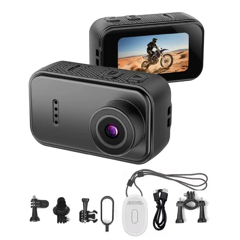 HD Action Camera с креплением на грудь, картой памяти 16 ГБ для велоспорта, влогинга, открытых мест - Черный