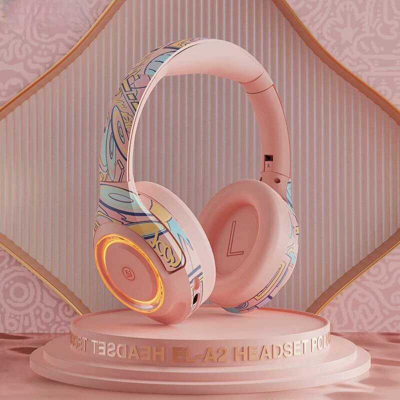 UNMN беспроводные наушники Bluetooth для игр на ПК и E-Sports с съемными амбушюрами - крутой розовый