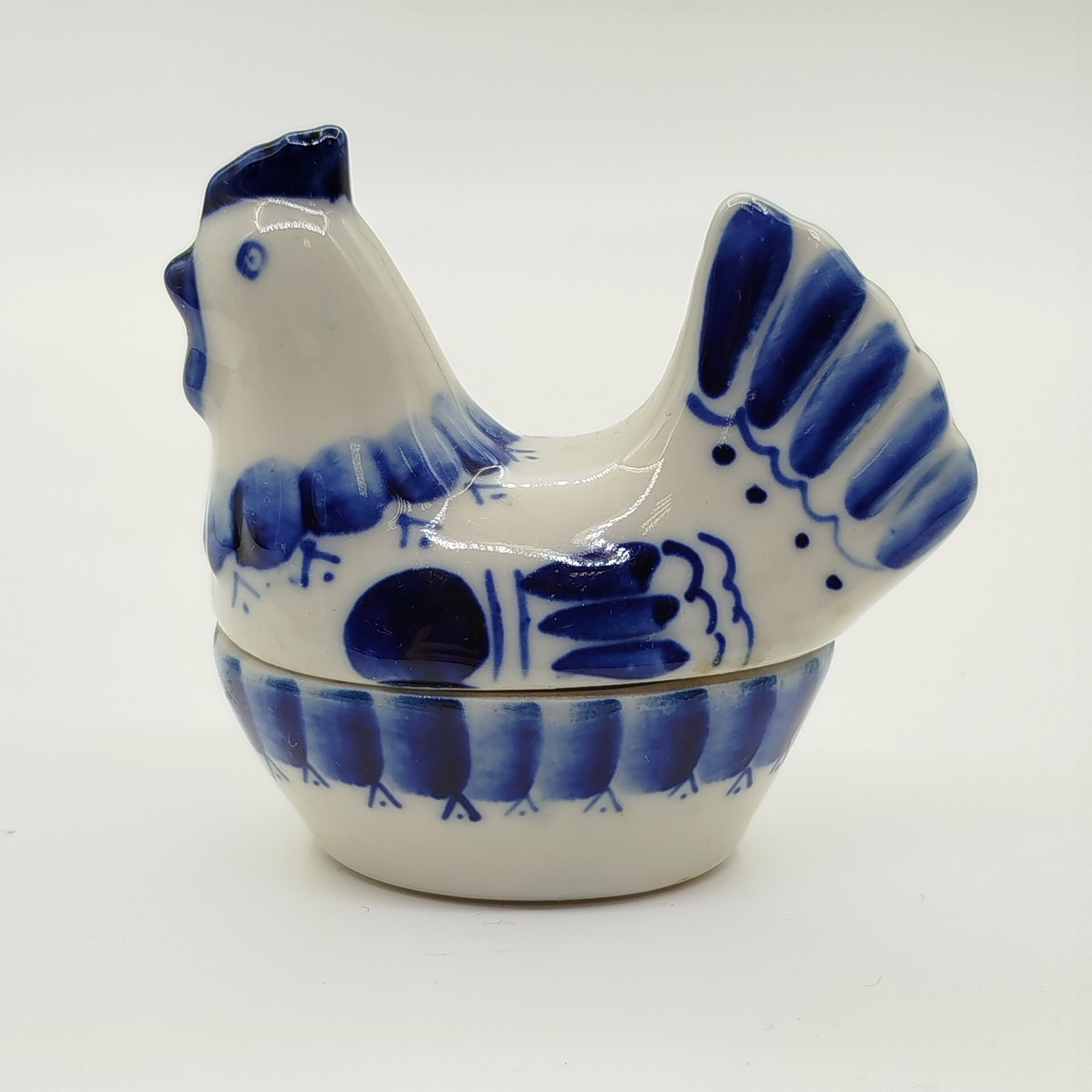 Солонка "Курочка", фарфор, роспись, Объединение «Гжель», СССР, 1972-1985 гг.