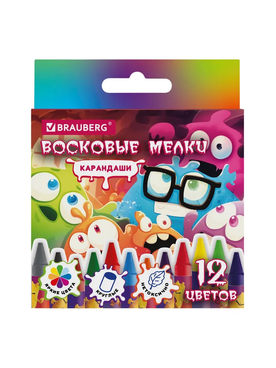 Восковые мелки Монстрики, 12 цветов, 2 уп.