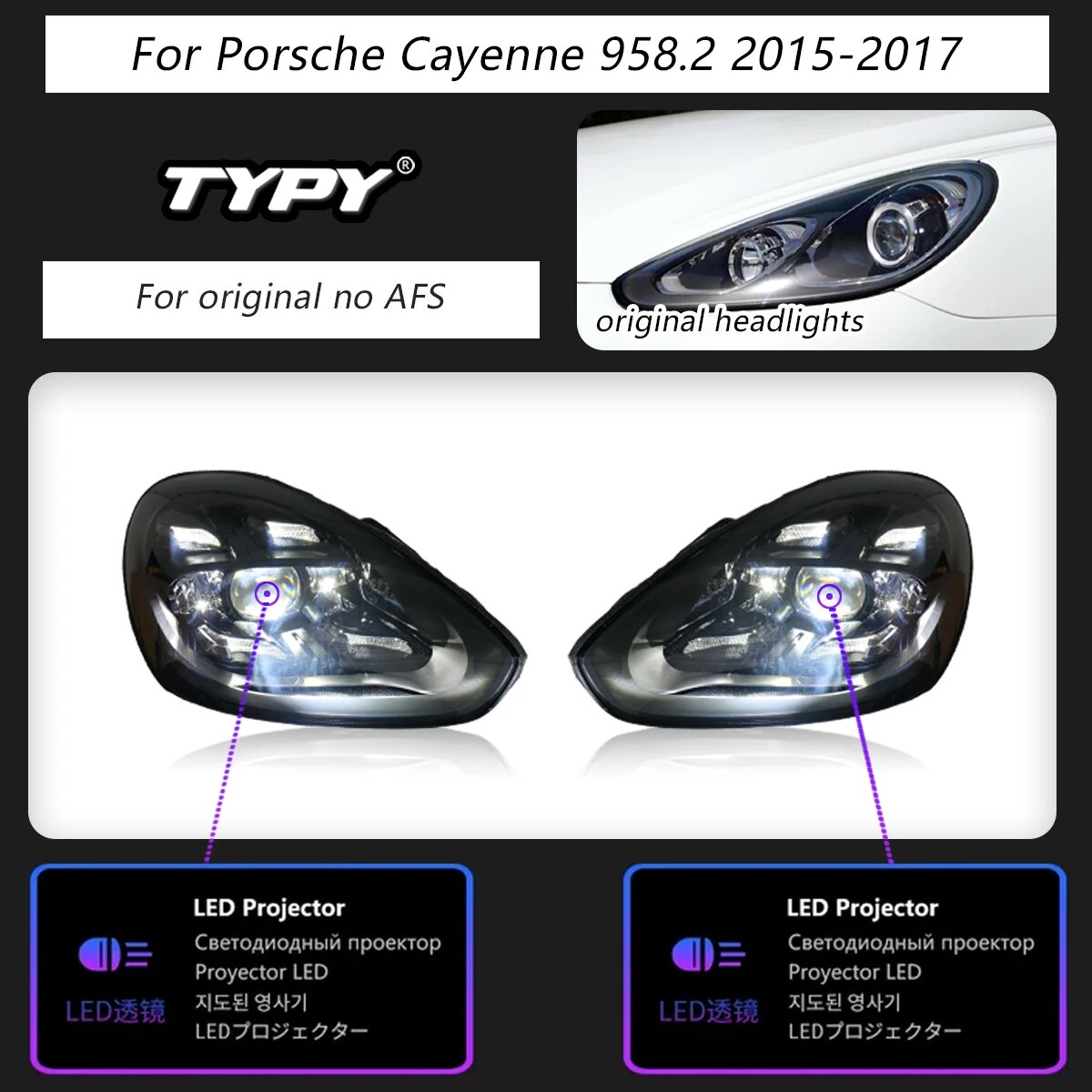 Фары TYPY для Porsche Cayenne 958.2 2015-2017 года выпуска LED-фары Плаг и Плей дневные ходовые огниДинамические поворотные сигналы