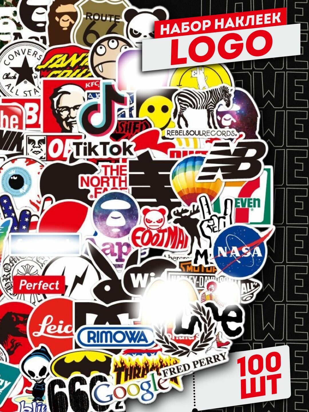 Набор самоклеящихся виниловых наклеек Brand Marks LOGO Логотипы 100 шт