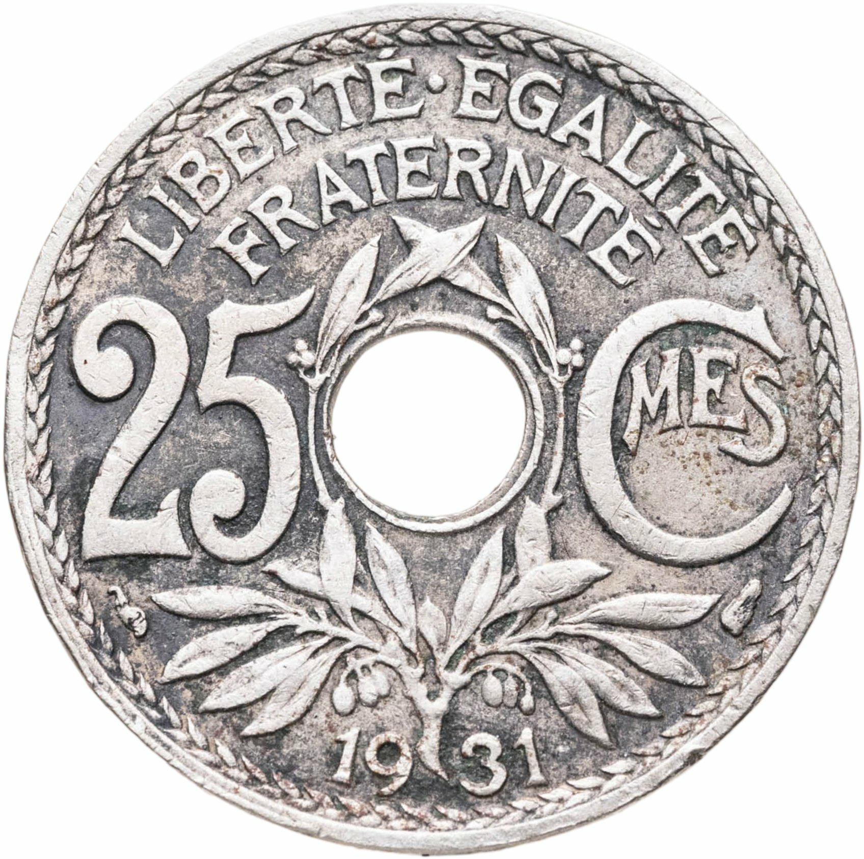 Франция 25 сантимов centimes 1931, Мельхиор медь-никель, в сохранности VF