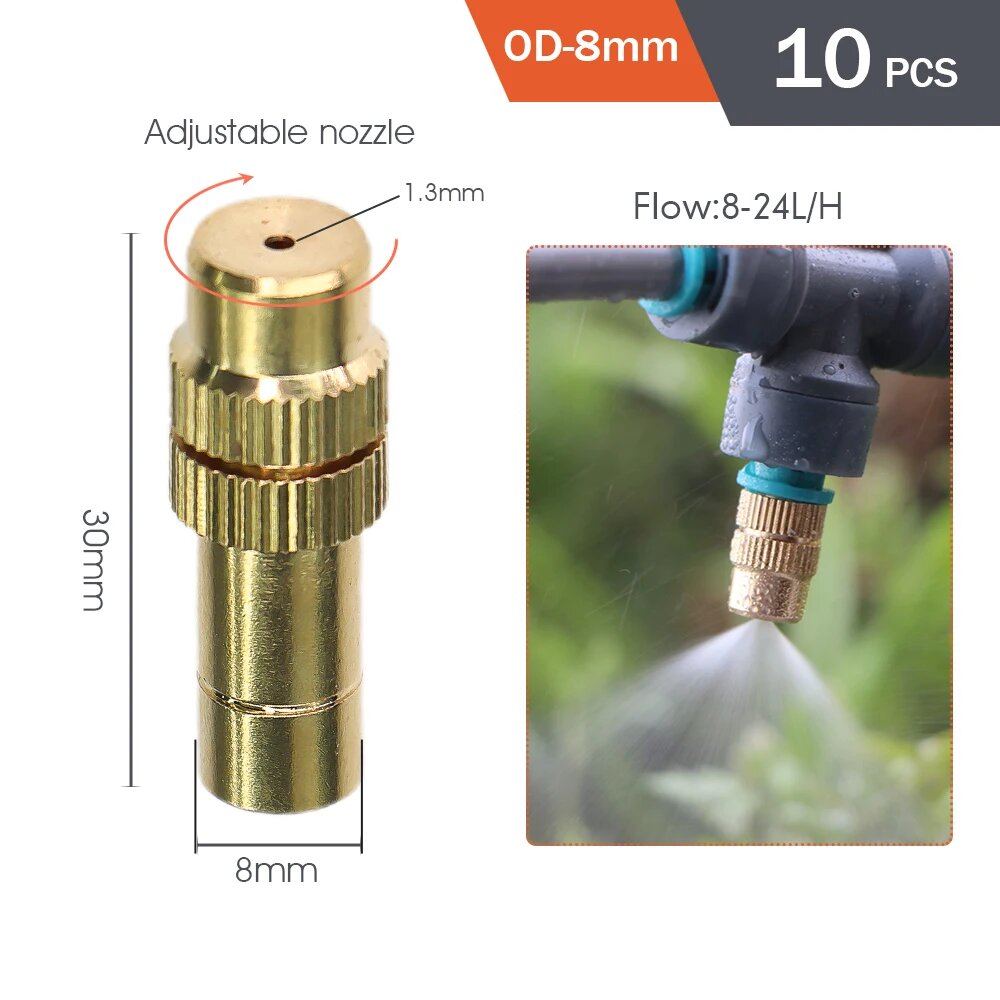 Регулируемые распылители для полива, OD-8mm, 10шт