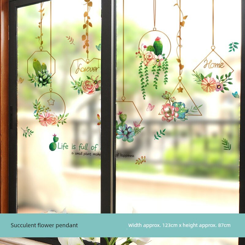 Стеклянные наклейки с кактусом и цветами для кухни и балкона, самоклеящийся декор для стен