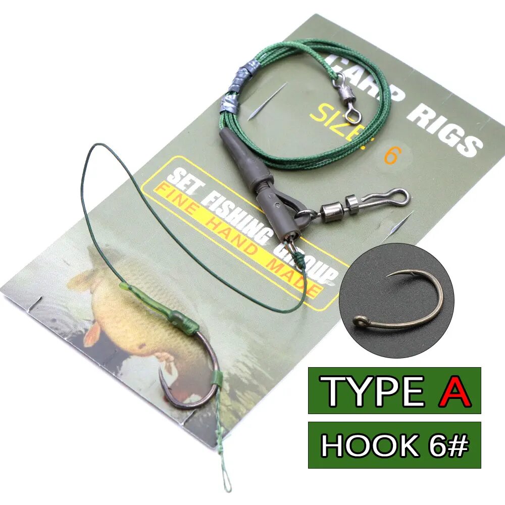 Готовые оснастки для карповой ловли Hair Rig камуфляжно-зеленый 13 мм TYPE A-hook 6