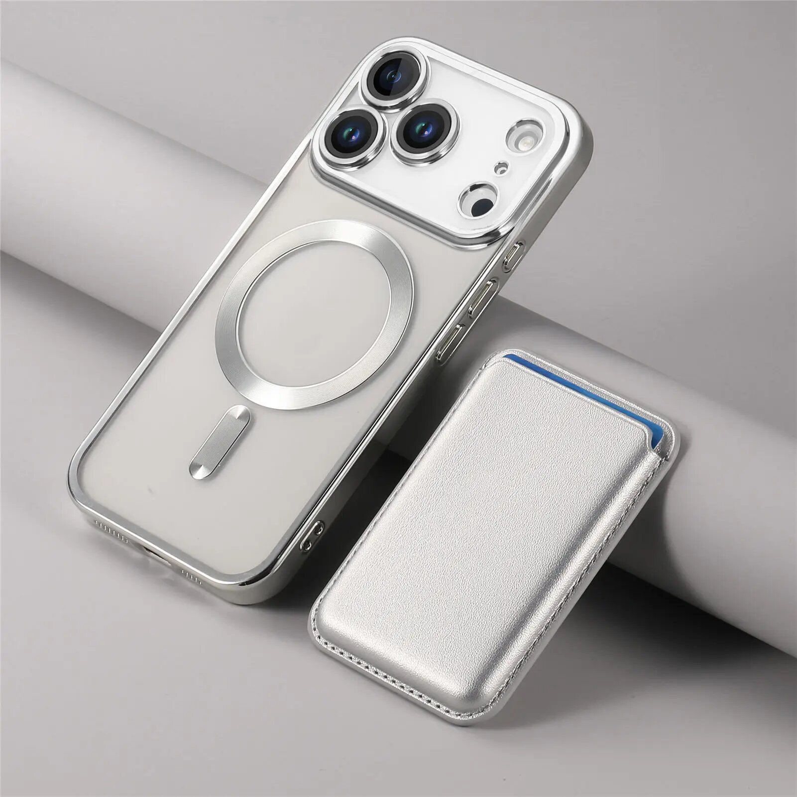Магнитный чехол iPhone 13 Pro Max Silvery с картхолдером