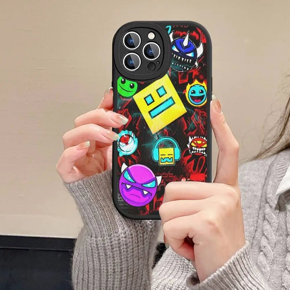 Чехол для телефона Game Geometry Dash из жесткой кожи для iPhone 16, 15, 14, 13, 12, Mini 11 14 Pro Max Xs X Xr 7 8 Plus Fundas