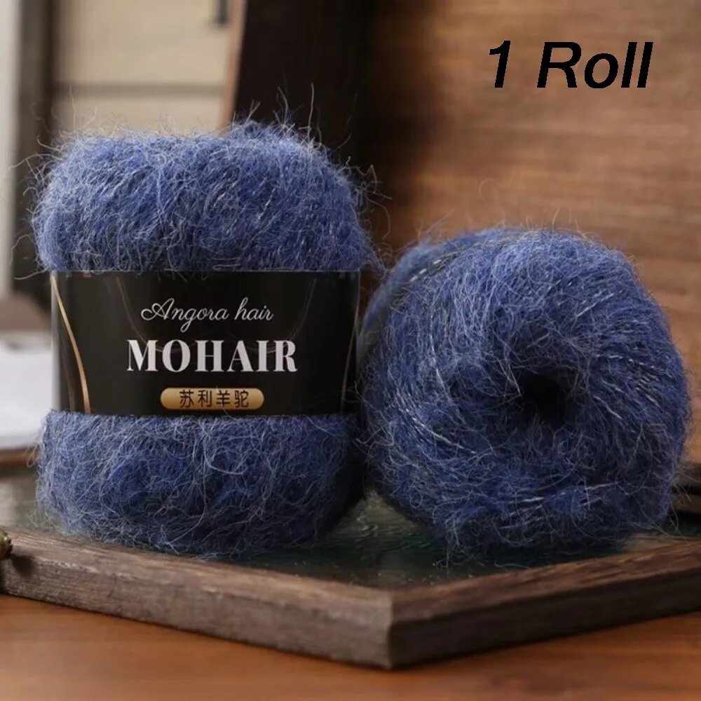 Пряжа мохер Ангора, темно-синий, 1 Roll