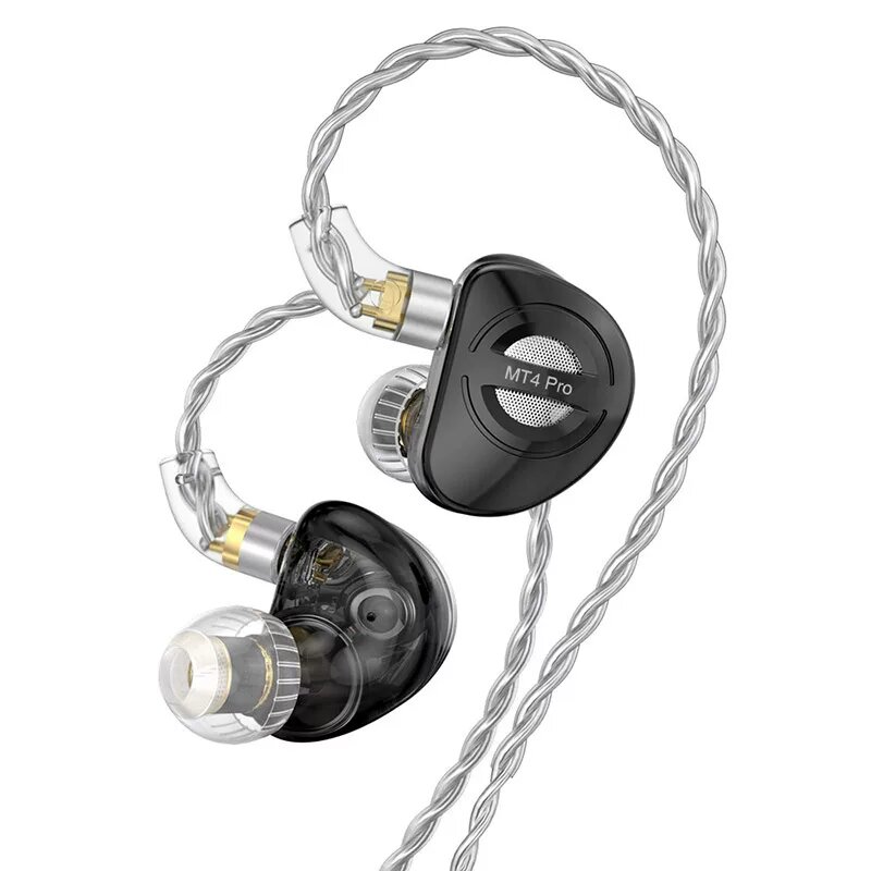 TRN MT4 Pro Двойной драйвер HiFi цифровые наушники в темно-черном цвете с Type-C кабелем, резиновой конструкцией,
