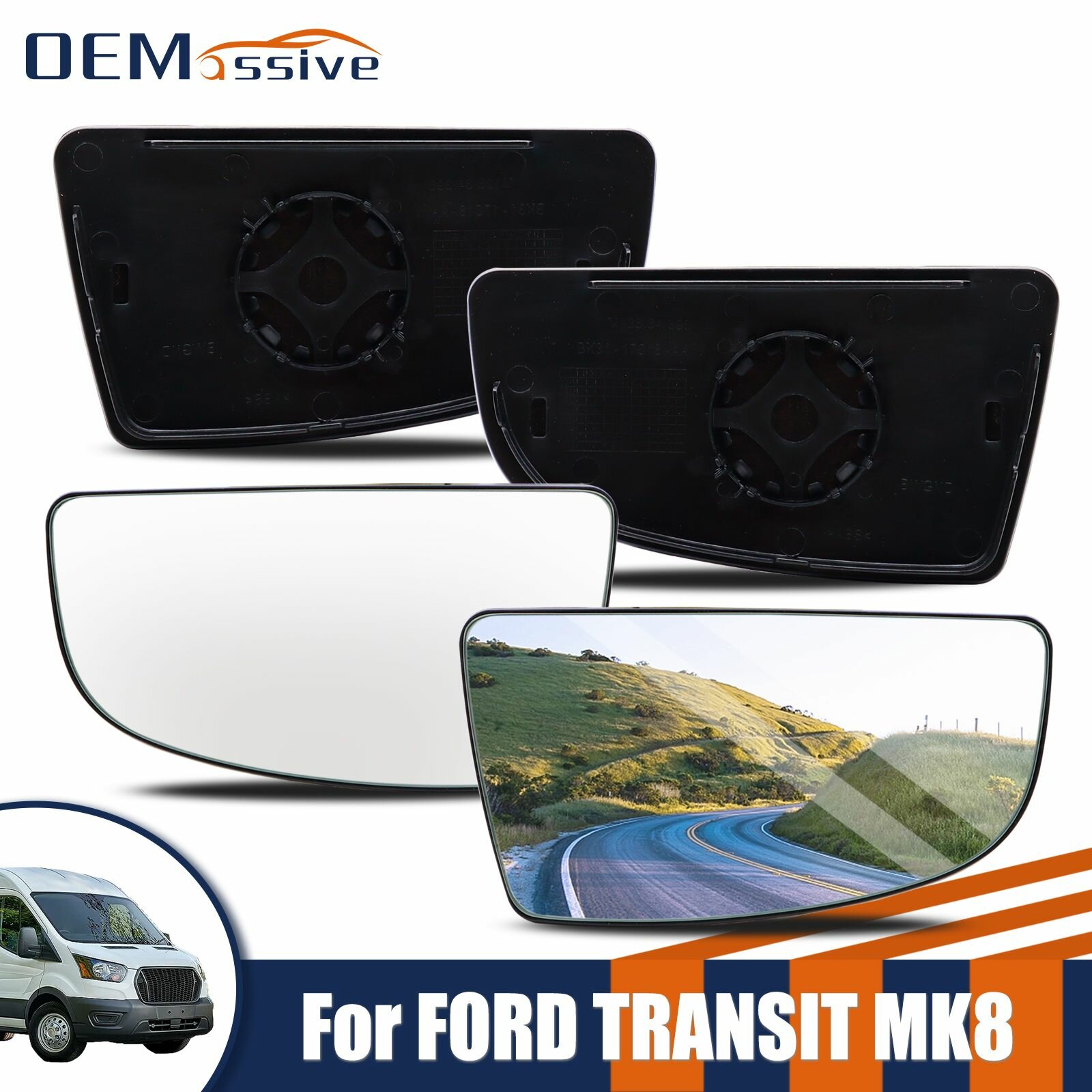 Стекло зеркала заднего вида левое и правое для Ford Transit MK8 / Transit 150/250/350 2014-2022 комплект OEMASSIVE