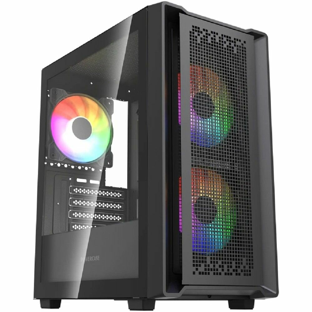 Powercase Корпус Корпус Mistral SM04 ARGB, Tempered Glass, Front Nylon Filter, 3x120mm ARGB PWM fans, чёрный, mATX CMMSM04B - A3