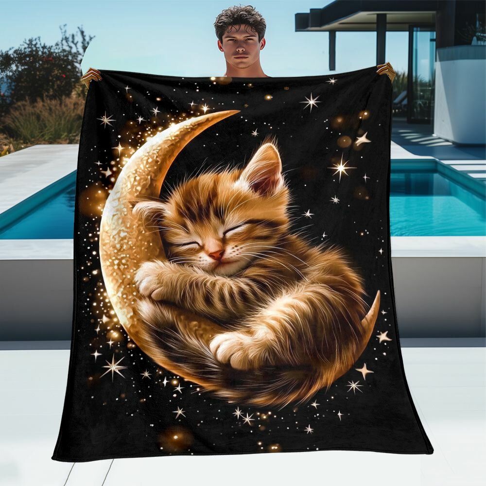 Плед 150x200 см фланель с фотопринтом кот, котёнок разноцветный