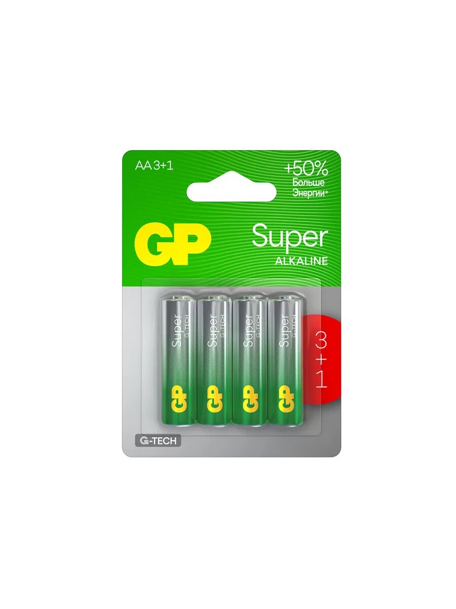 Батарейки 4 шт, GP Super G-Tech, AA (LR6,15А), алкалиновые