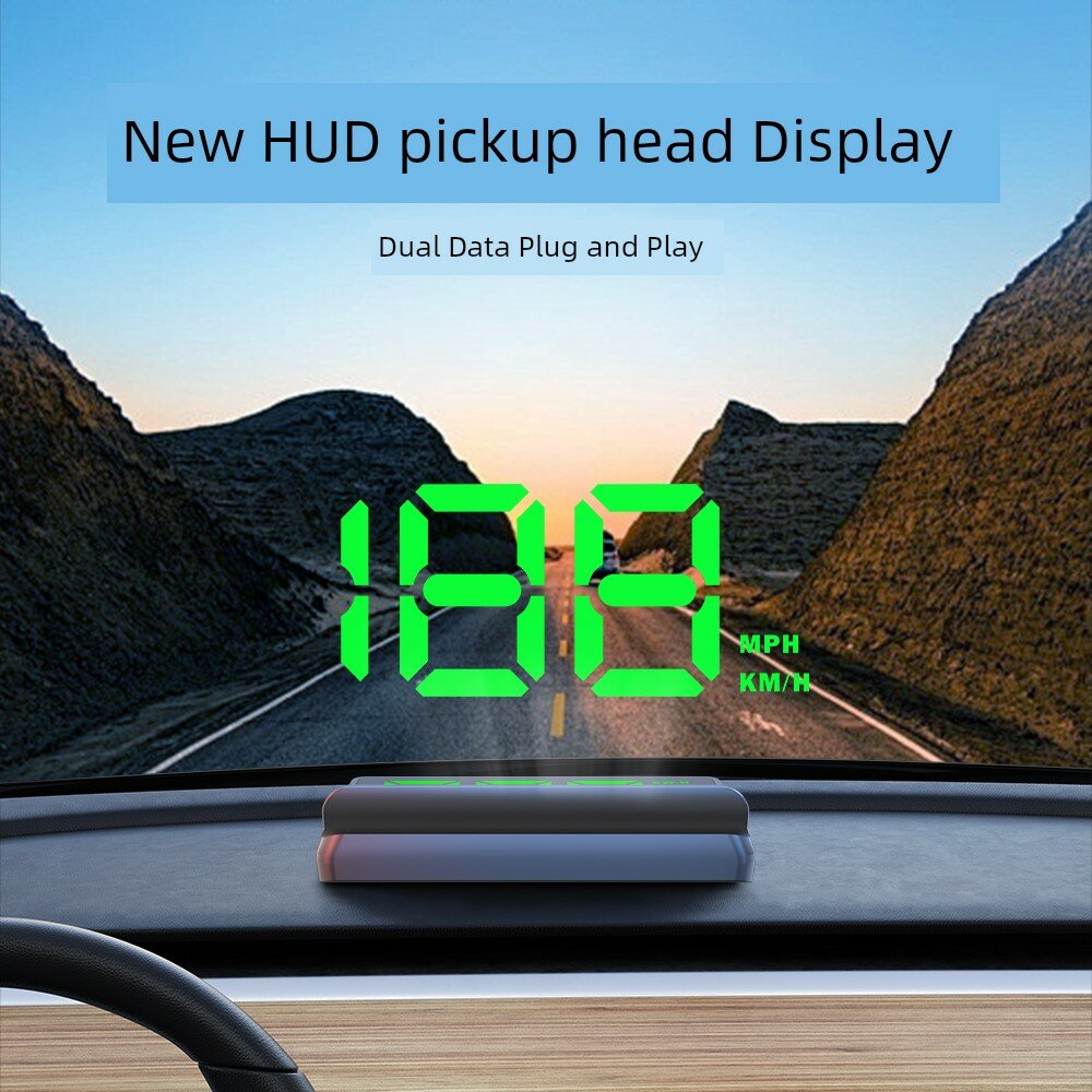 W2 Зеленый световой дисплей скорости HUD GPS с автосветом, переключением единиц, 3-уровневым предупреждением о скорости