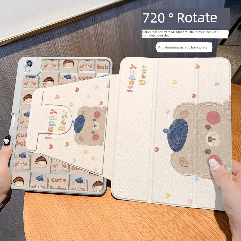 720° поворотный чехол для iPad с анти-изгибом Акриловый жесткий чехол с 3-х частным отделением для ручки подходит для