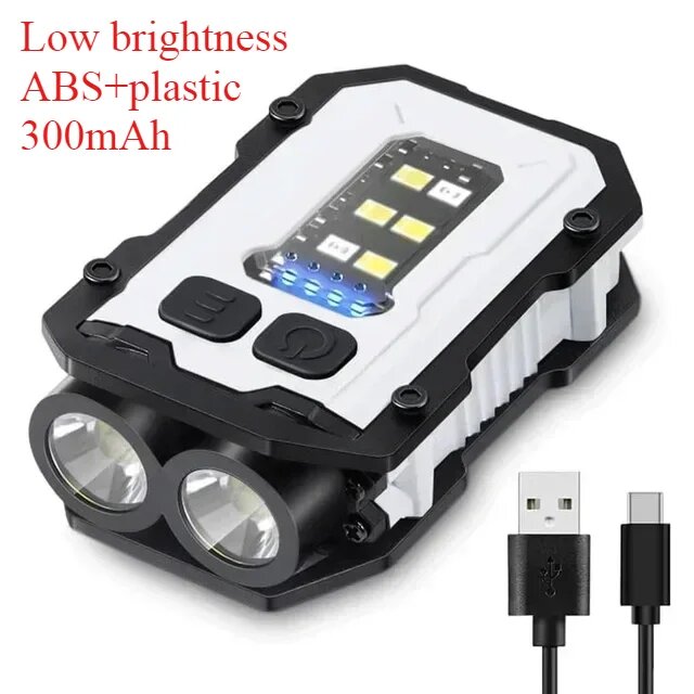 Тактический фонарик LED COB 1200 мАч, 8 режимов, с брелоком, водонепроницаемый IPX4, магнитный, заряжаемый Type C, мини-ручной фонарик EDC-300 мАч, ABS, белый