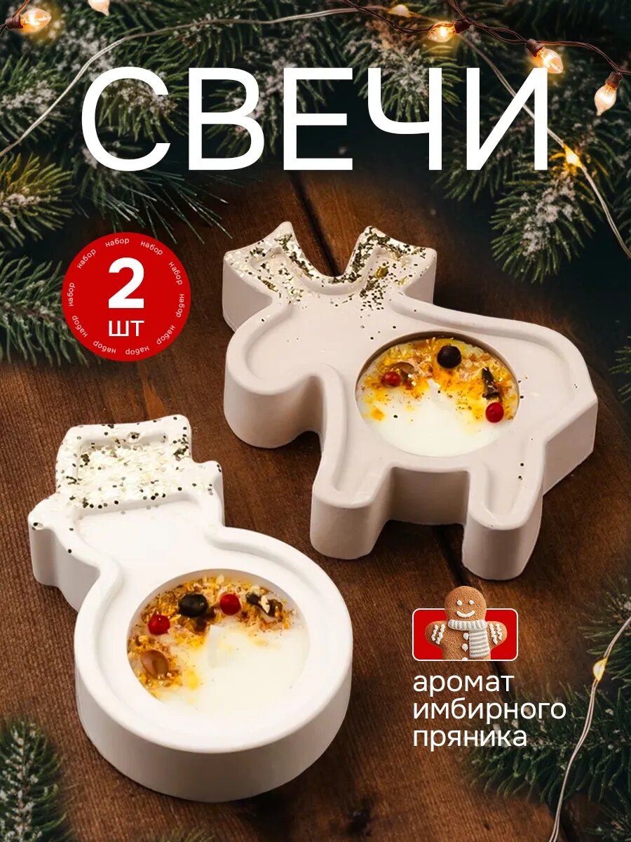 Свечи новогодние "Лосяш и Снеговик" в гипсовой форме набор