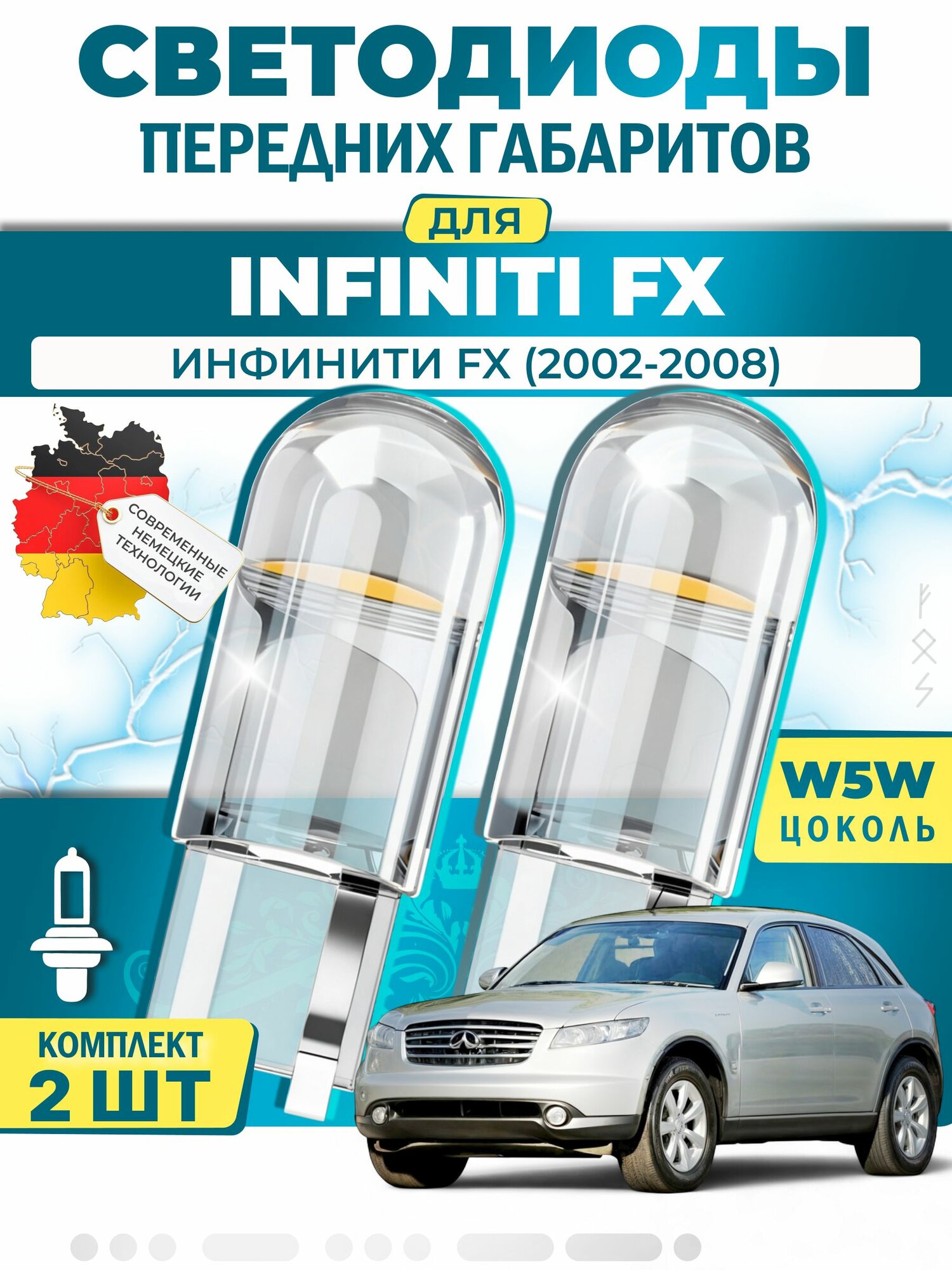 Лампы светодиодные габаритные для INFINITI FX / инфинити FX (2002-2008), W5W ( LED - белый свет 5000k ) (комплект 2шт)