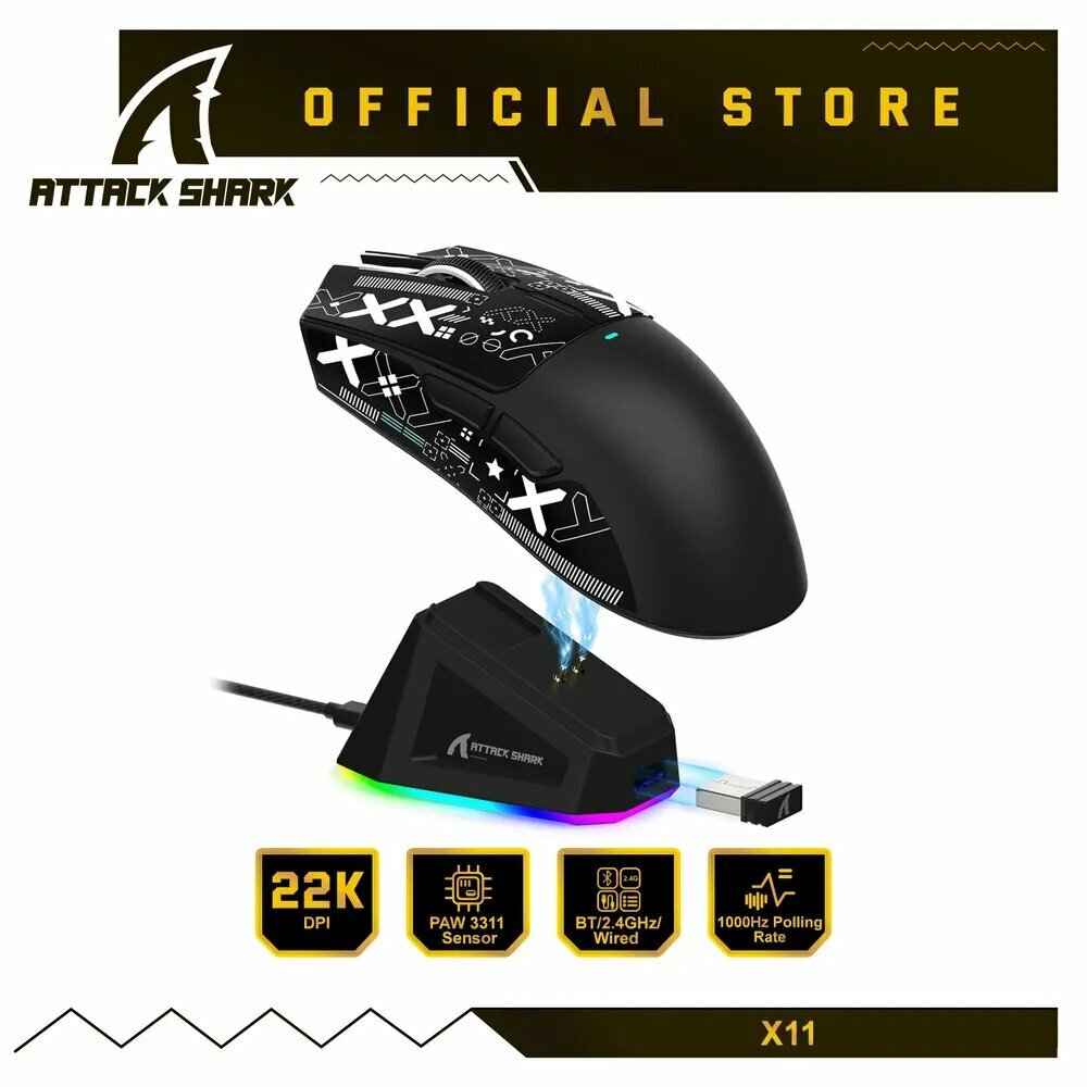 ATTACK SHARK Игровая мышь беспроводная X11, черный
