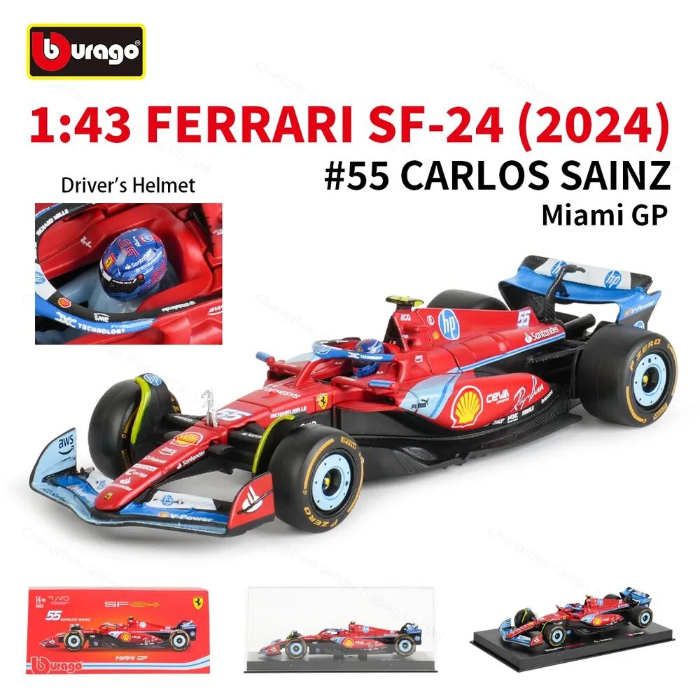 Акриловая прозрачная коробка Bburago 1:43 Ferrari 2024 SF-24 Майами Формульный болид Формулы-1, Литые под давлением автомобили, коллекционная модель гоночных игрушек