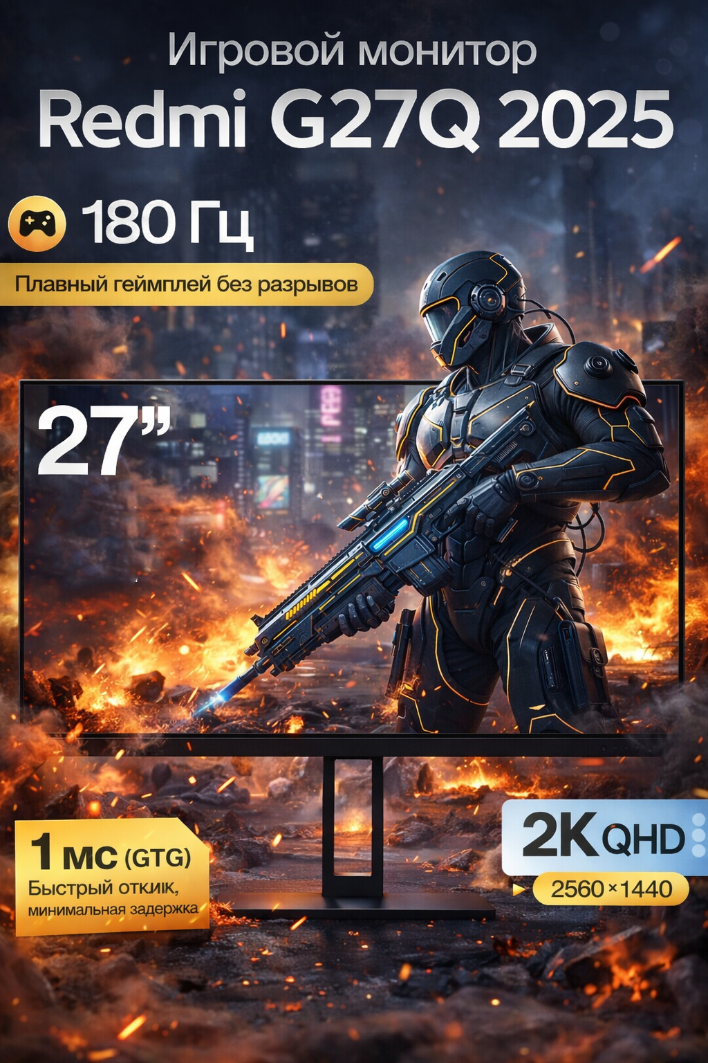 Игровой монитор Xiaomi Redmi G27Q 2025, 27", 180 Гц, QHD, Fast IPS