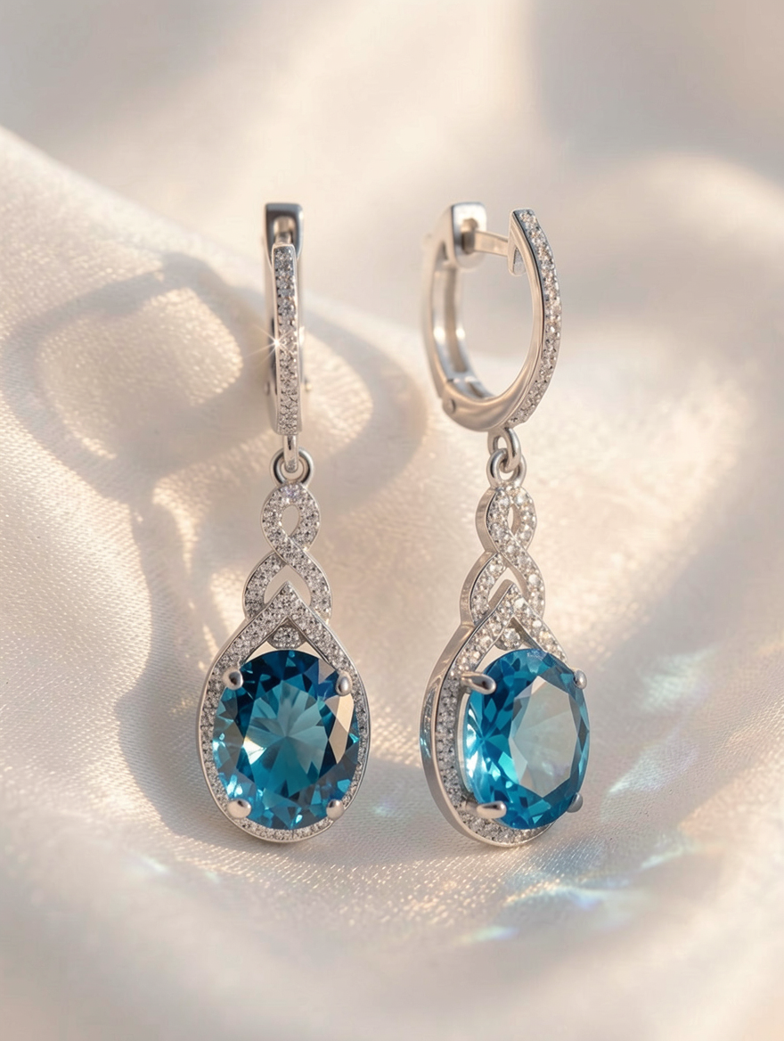 Серьги, серебро, 925 проба, родирование, топаз синтетический