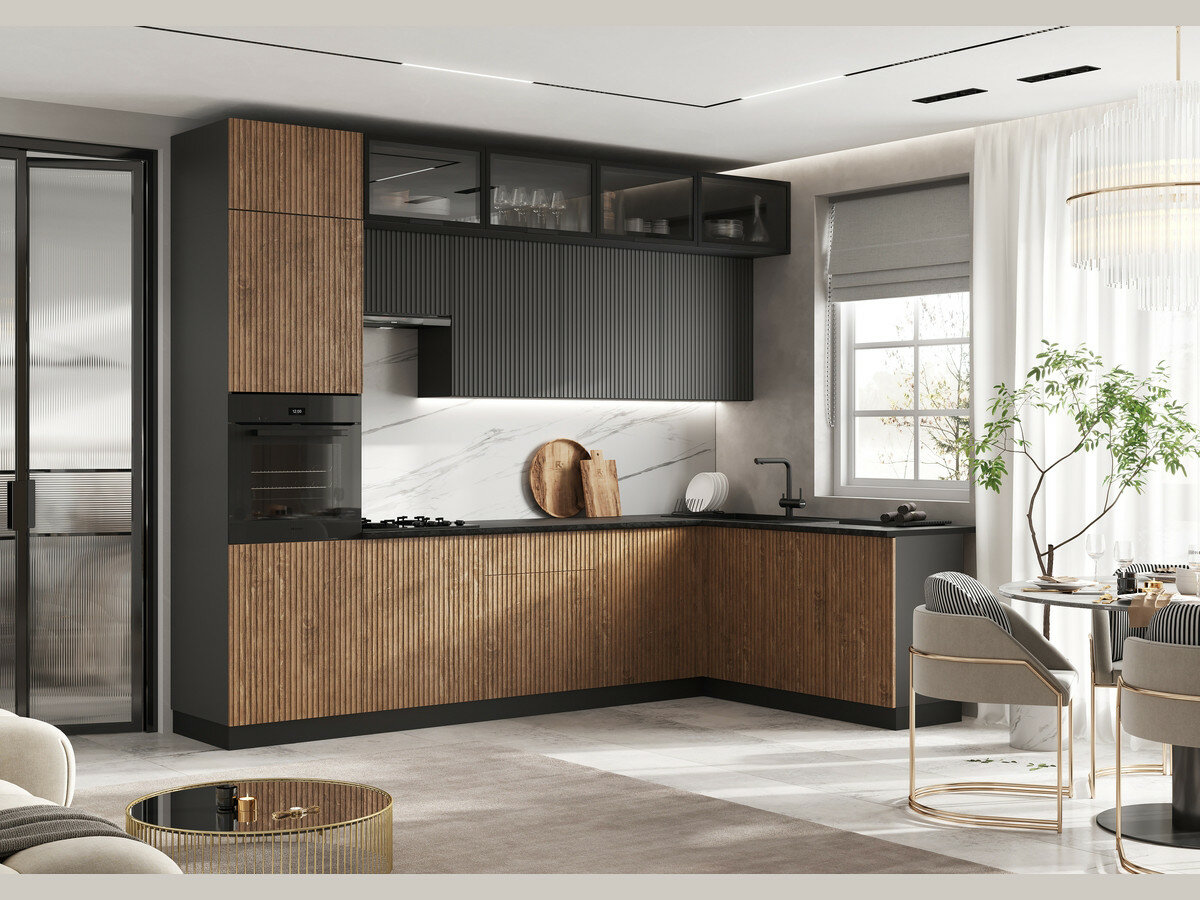 Кухня 3,0х1,8/1080м (490), Графит софт/Экзотическое дерево Амазония