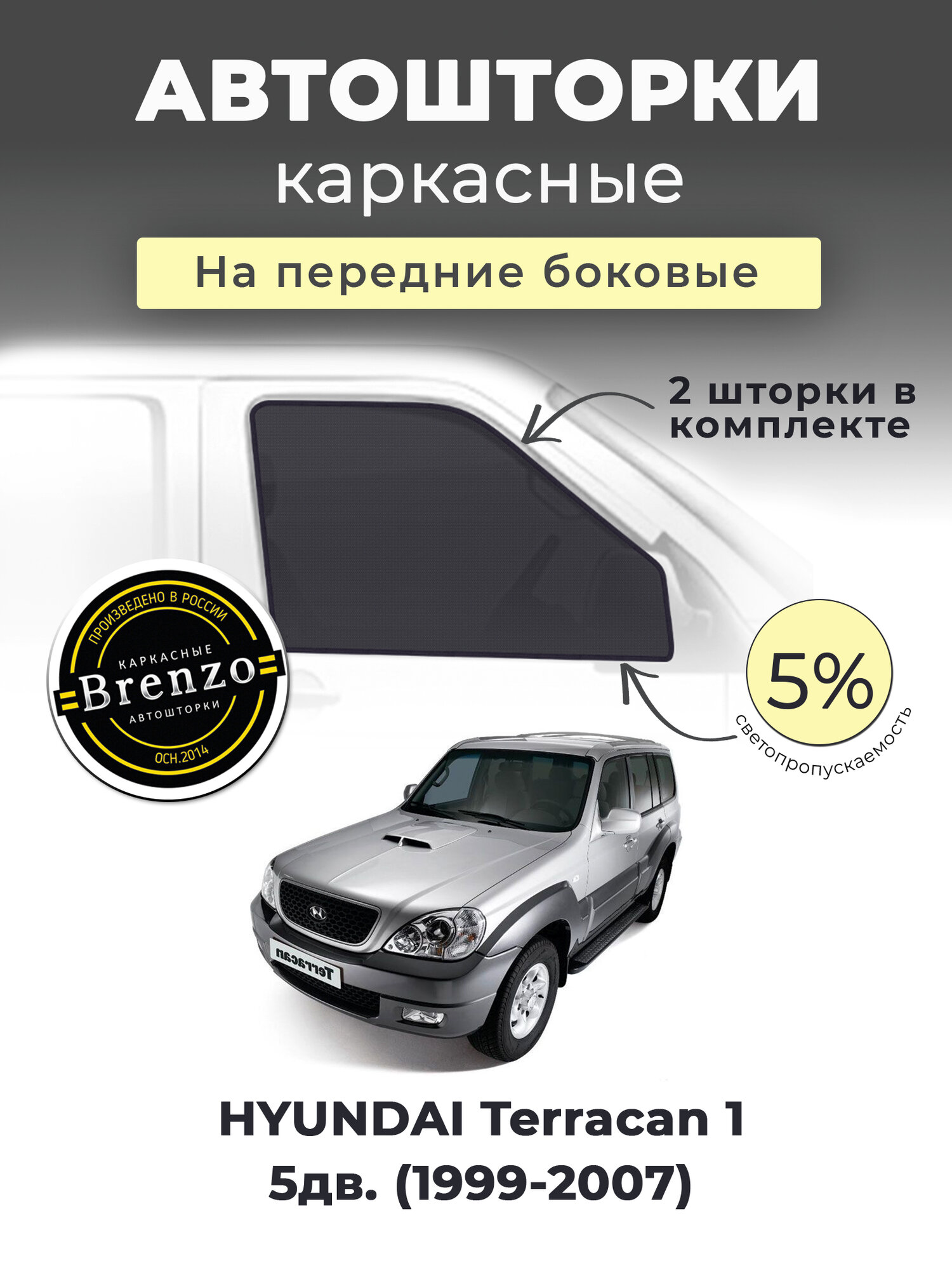 Каркасные шторки HYUNDAI Terracan 1 Внедорожник 5дв. (1999 - 2007) на передние двери 5%, сетки от солнца в машину