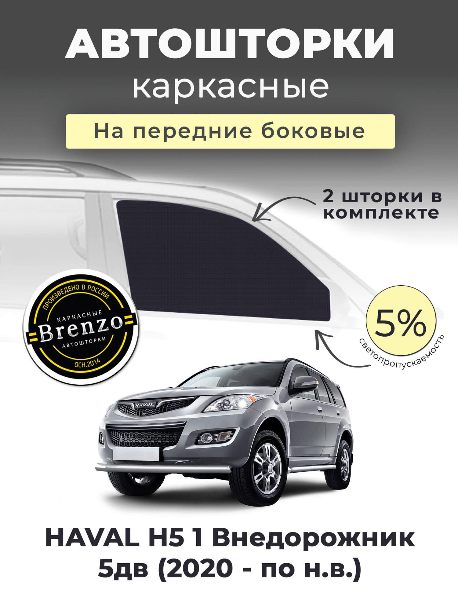 Каркасные шторки HAVAL H5 1 Внедорожник (2020 - по н. в.) на передние боковые двери 5%, сетки от солнца в машину
