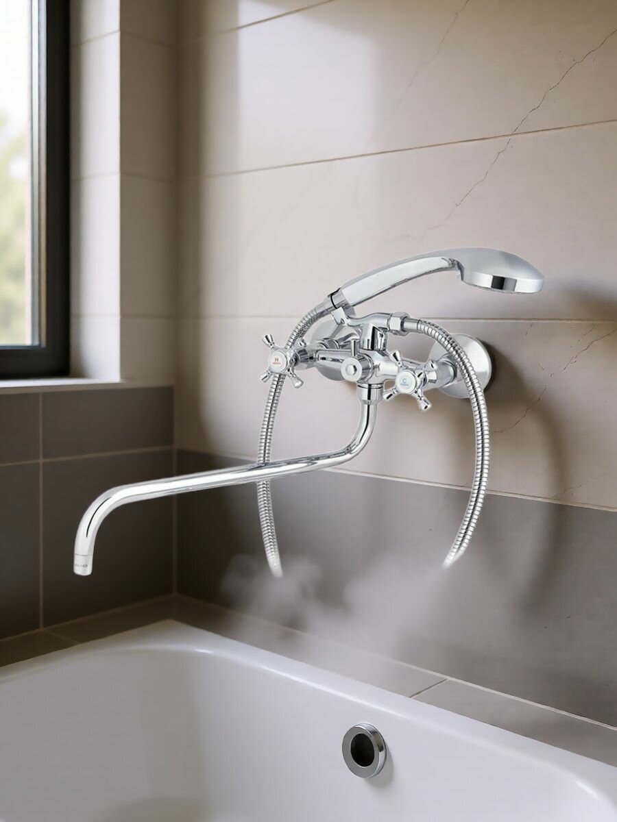 Смеситель для ванны KAISER Grace 11070SH двухвентильный с лейкой, латунь, хром